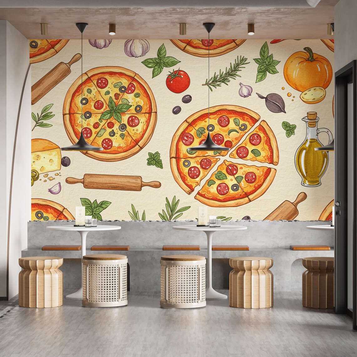Vintage Pizzeria Wallpaper – Italian Pizza Wall Mural With Rustic Food ...