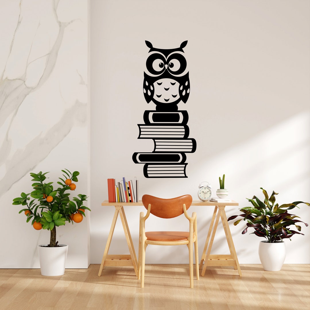 Library Owl Book Wall Decal, Library Vinyl Wall Art Decals, Education ...