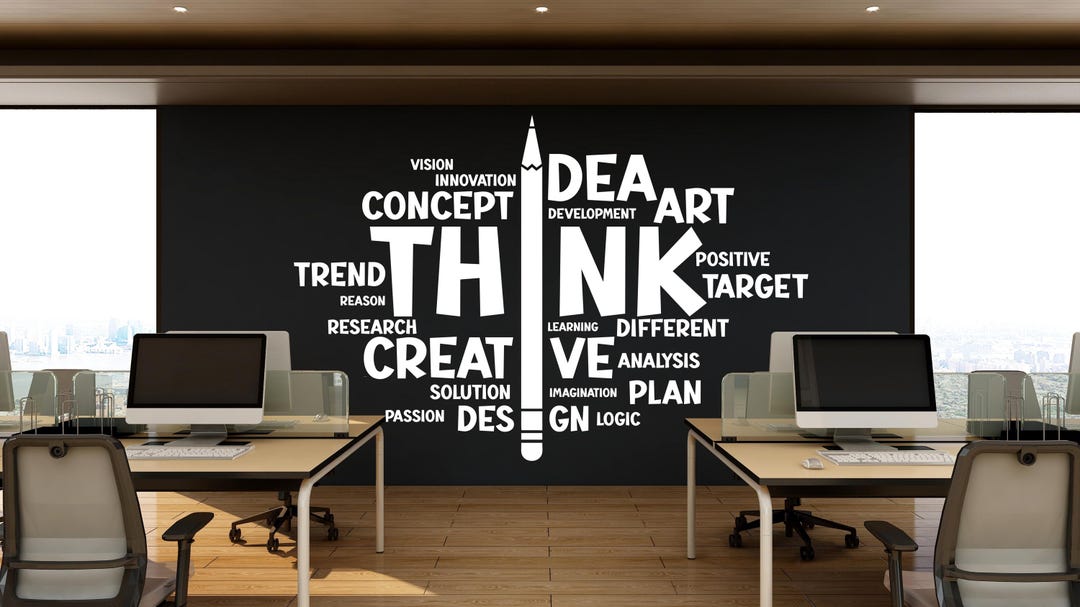 Think Word Cloud Wall Decal - Office Decor, Creative Art, Inspirational ...