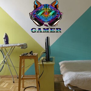 Gamer Cat Wall Decal, Gamer Cat Wall Sticker, Gamer Cat Wall Decor, - Etsy