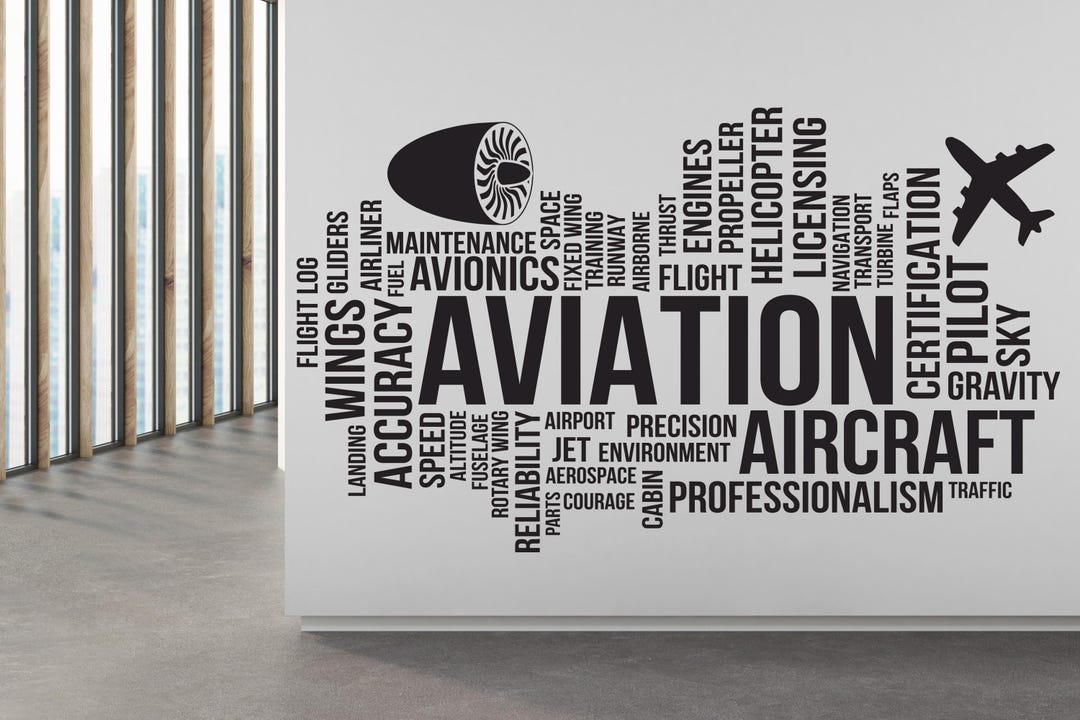 Aviation Vinyl Airplane Wall Decal, Aviation School Words, Wings Decal ...