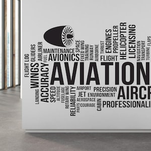 Aviation Vinyl Airplane Wall Decal, Aviation School Words, Wings Decal ...