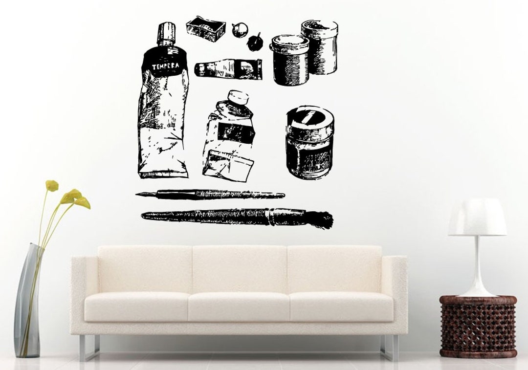 Set of Hand Drawn Paint Tools Wall Decal Vinyl Sticker Mural Room Decor ...