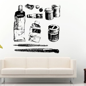 Set of Hand Drawn Paint Tools Wall Decal Vinyl Sticker Mural Room Decor ...