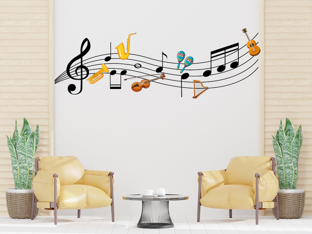 Music Wall Art Decal, Music Notes Instruments Wall Decor, Music Wall ...
