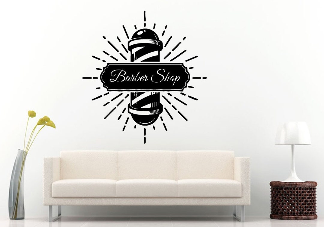 Barber Shop Swirl Shining Star Logo Sign Emblem Window Wall Decal Vinyl ...