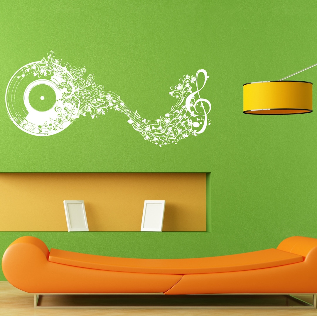 Floral Musical Notes Treble Clef Wall Sticker Vinyl Mural Decal Home ...