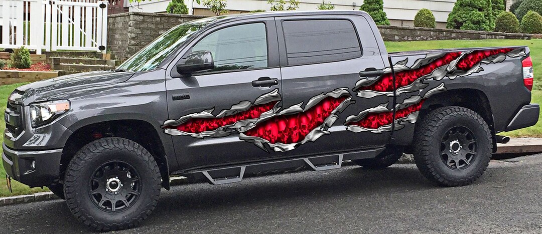 Skulls Truck Ripped Metal Graphics, Skulls Truck Wrap, Skull Truck Side ...