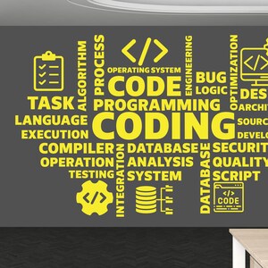 Coding Word Cloud Vinyl Wall Decal, Technology Office Decor - Etsy