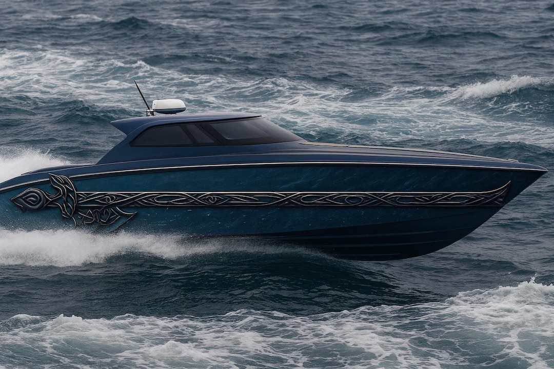 Nordic Tide Boat Wrap – Viking Knot Ocean Design – Metallic Teal Marine ...