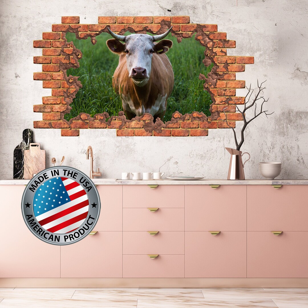 Cow Wall Decal Kitchen. Farm Animal Wall Decal Kids. 3d Cow Decal ...