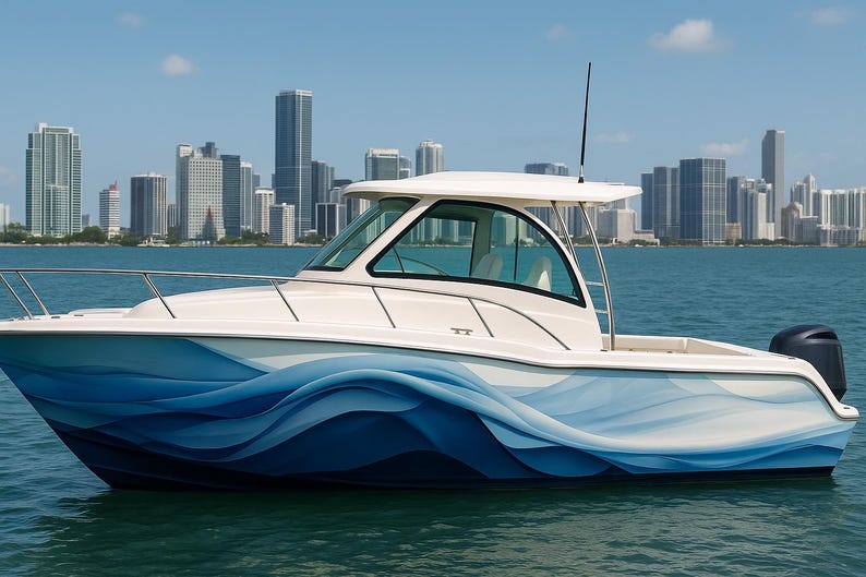 Ocean Wave Boat Wrap – Blue Gradient Marine Vinyl Graphics for Hull ...