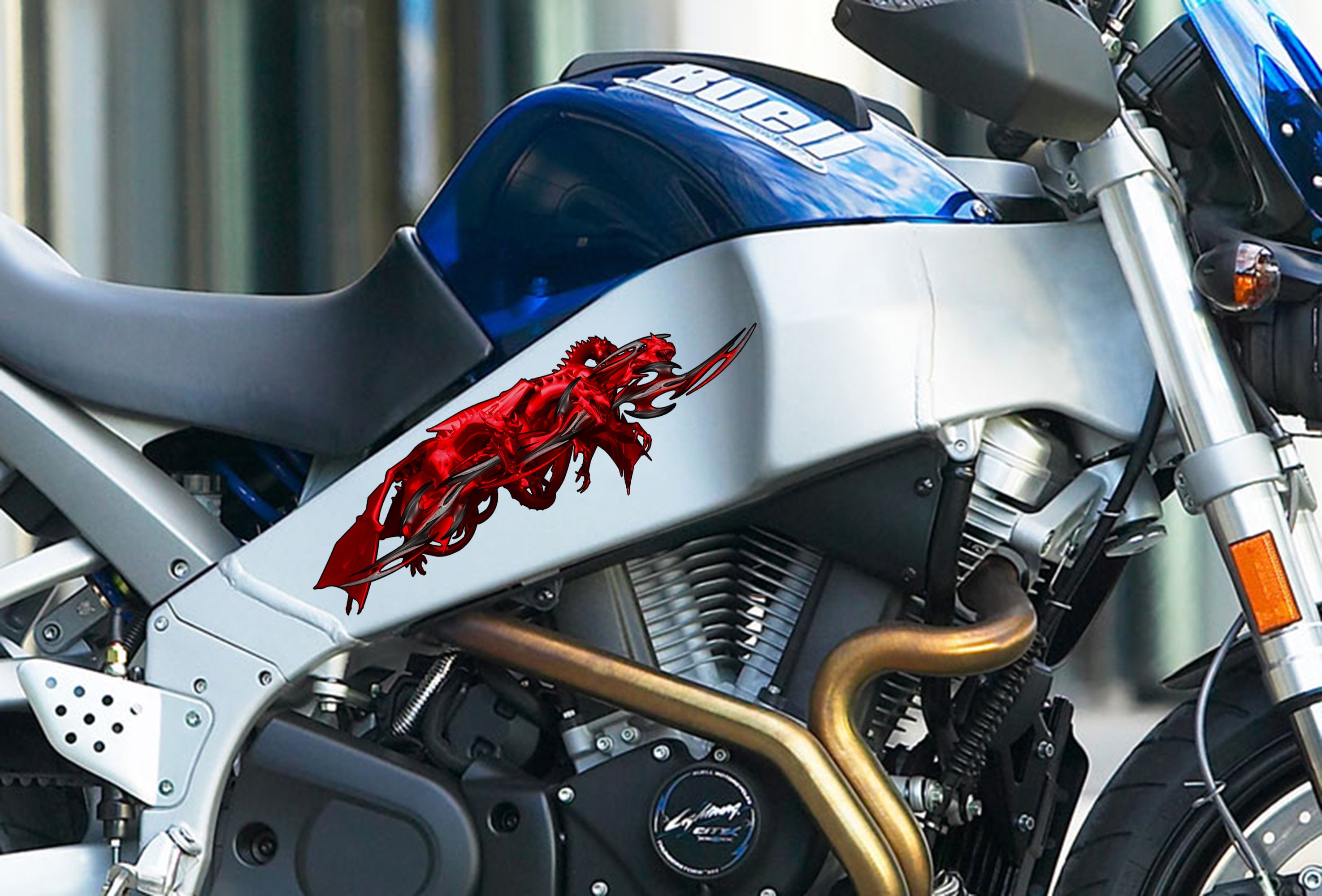 Red Dragon Bike Sticker, Dragon Dirt Bike Full Color Vinyl Sticker ...