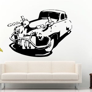 American Muscle Car With Ram and Machine Guns With Skull Head on the ...