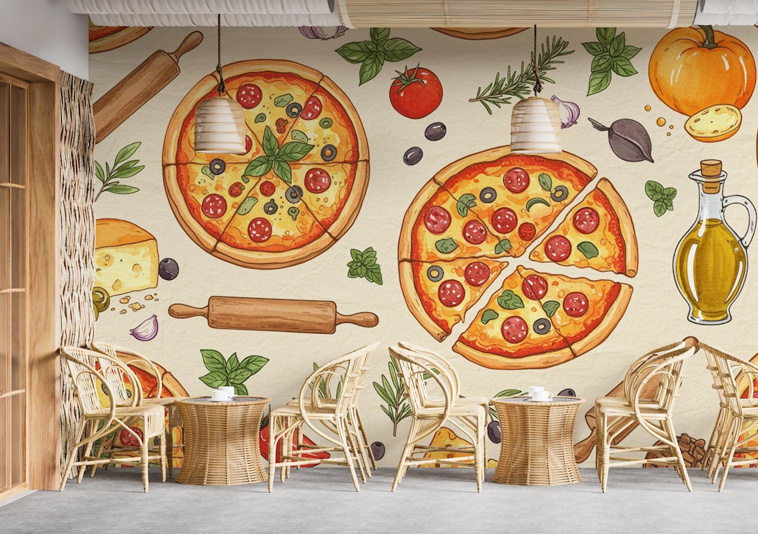 Vintage Pizzeria Wallpaper – Italian Pizza Wall Mural With Rustic Food ...