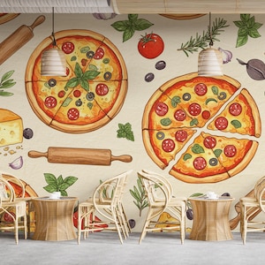 Vintage Pizzeria Wallpaper – Italian Pizza Wall Mural With Rustic Food ...