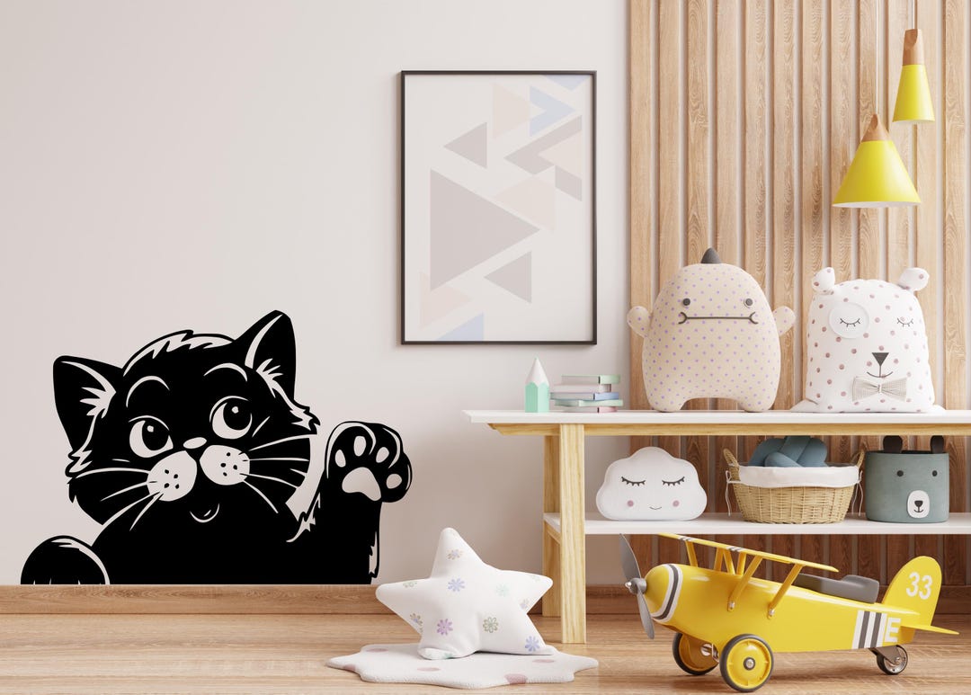 Peeking Cat Wall Art Decal, Cat Wall Decals, Gift for Kids, Grooming ...