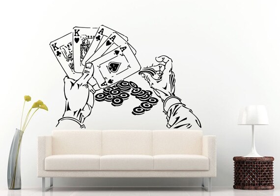 Hand Poker Game Chips Gambling Card Game Casino Wall Decal | Etsy