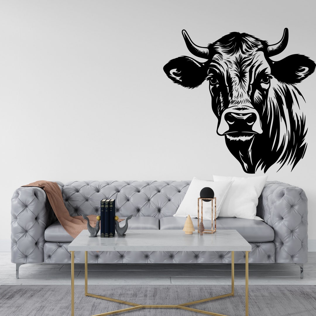 Cute Cow Wall Decal, Cow Head Wall Art, Cow Room Wall Decor Cow Farm ...