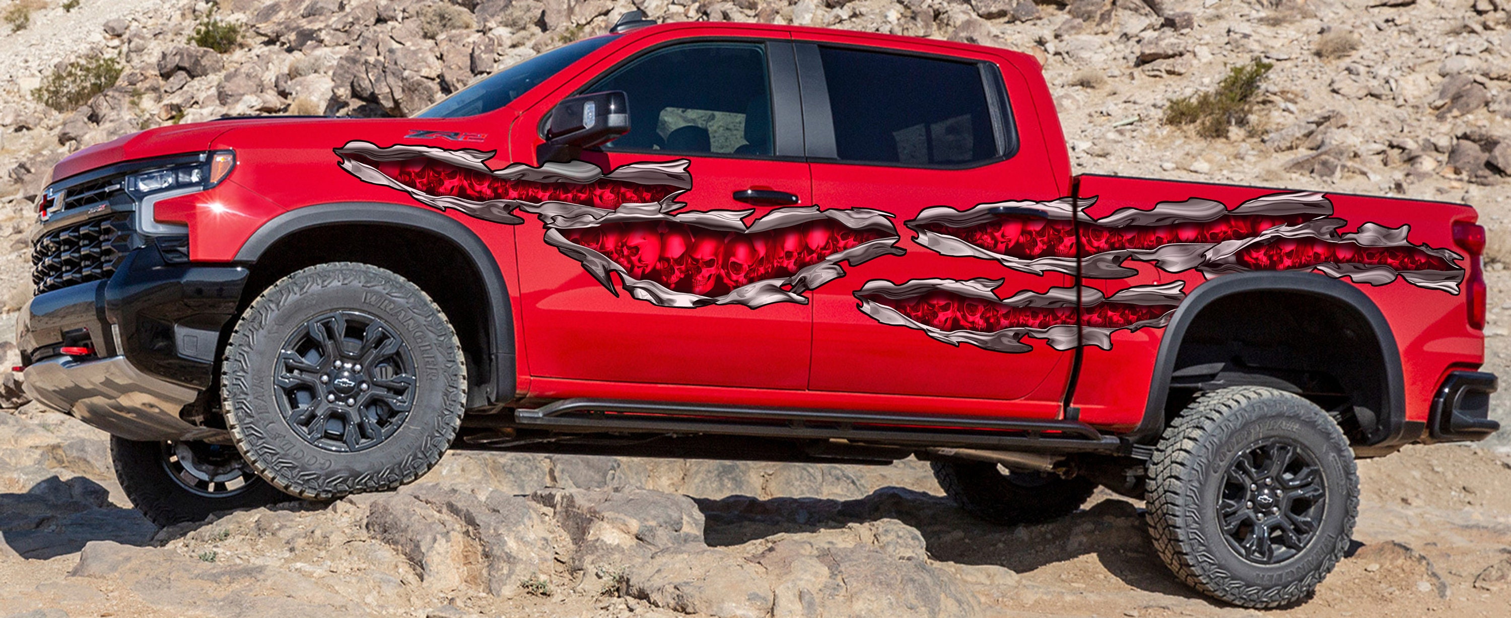 Skulls Truck Ripped Metal Graphics, Skulls Truck Wrap, Skull Truck Side ...