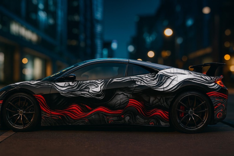 Lava Flow Supercar Wrap | 3D Topographic Red and Black Vinyl Car Wrap ...