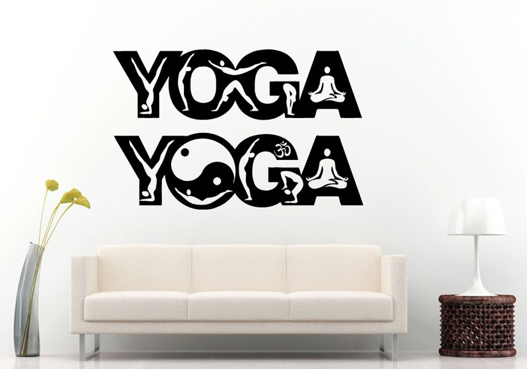 Yoga Two Words Set Yin Yang Sign Om Sign Yoga Poses Wall Decal Vinyl ...