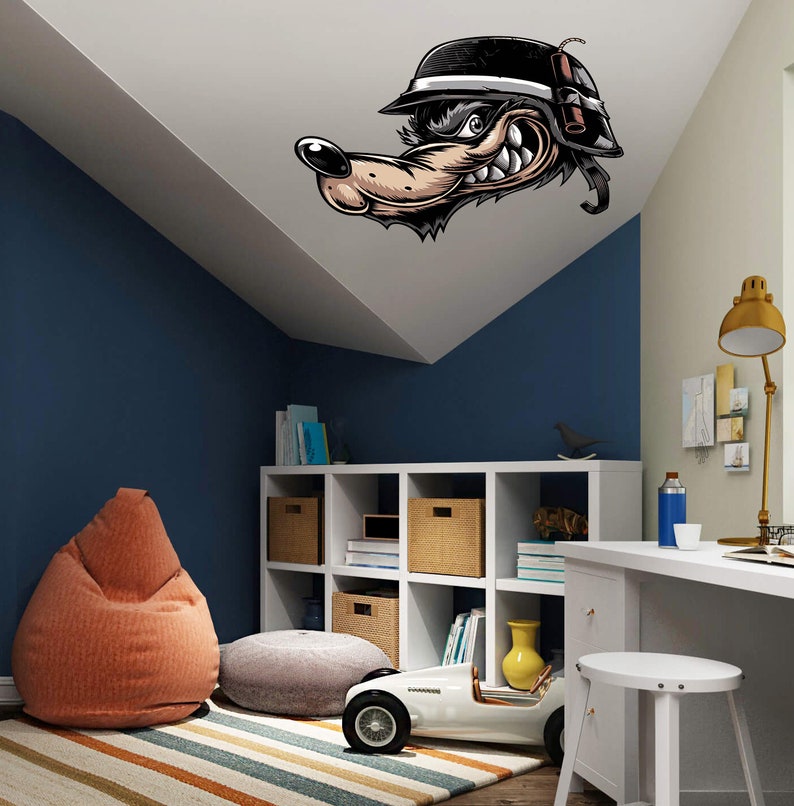 Cartoon Angry Wolf Decal Boys Room Wolf Sticker Wolf Decor - Etsy