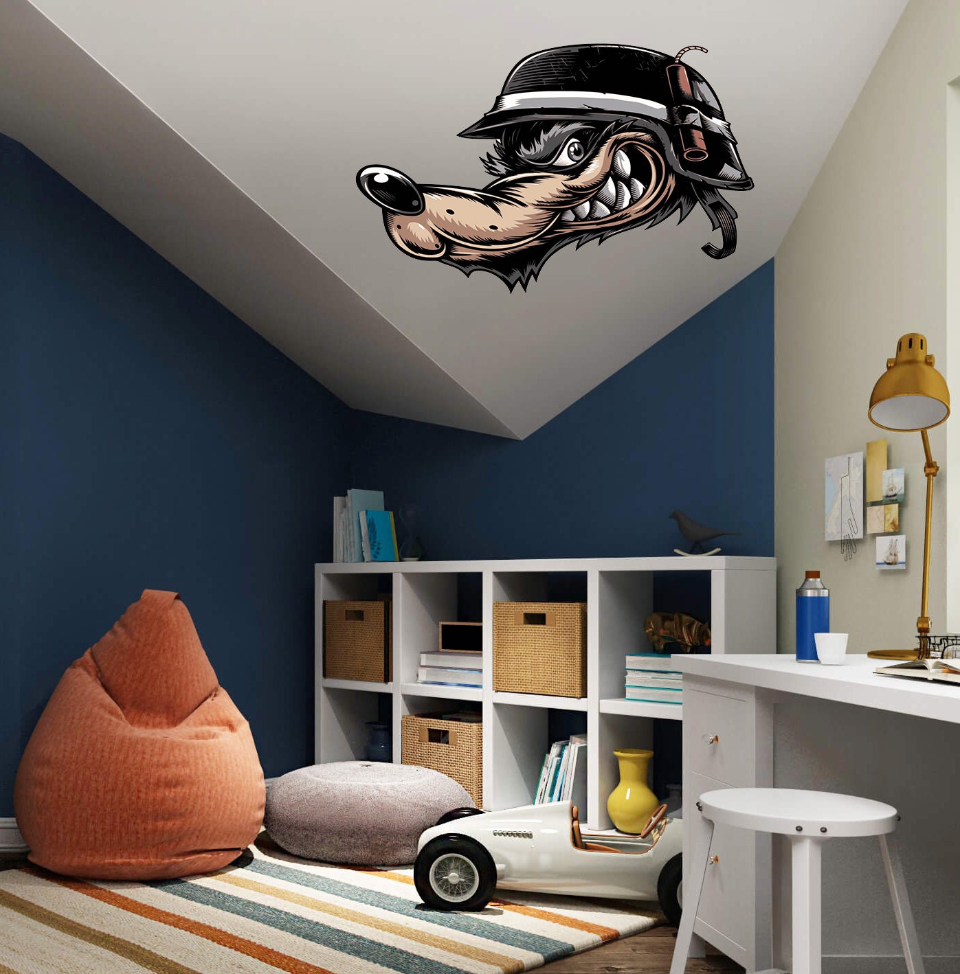 Cartoon Angry Wolf Decal Boys Room Wolf Sticker Wolf Decor - Etsy