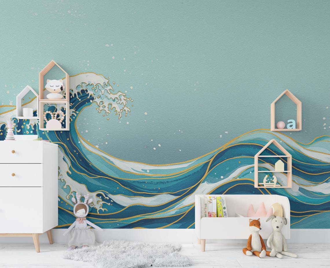 Ocean Wave Watercolor Wave Wallpaper Ocean Nursery Peel Stick Room ...