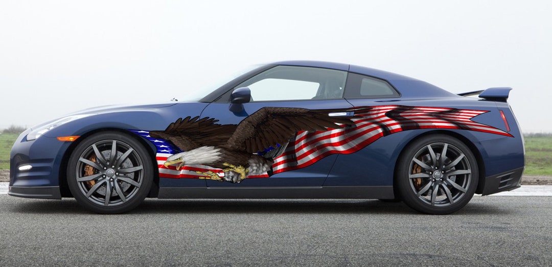 American Flag Car Wrap, USA Eagle Car Decal, Big Flag Car Decals, US ...