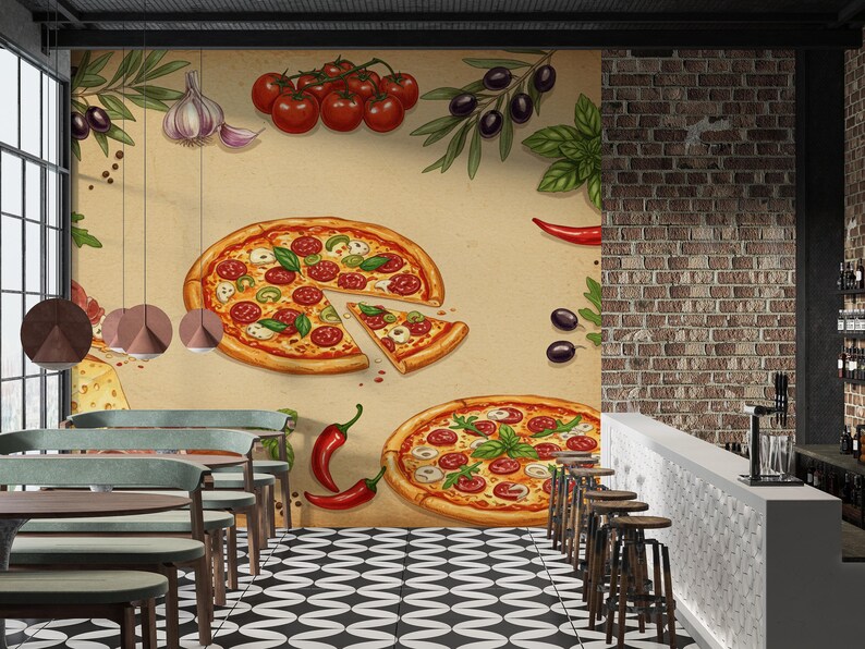 Vintage Pizzeria Wallpaper – Italian Pizza Wall Mural With Rustic Food ...