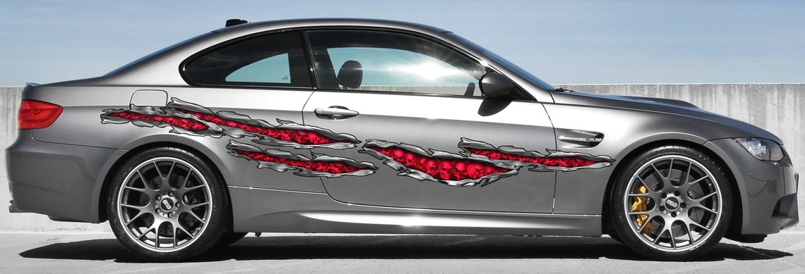 Skulls Ripped Metal Tribal Car Wrap, 3D Skulls Car Sticker, Skulls Car ...