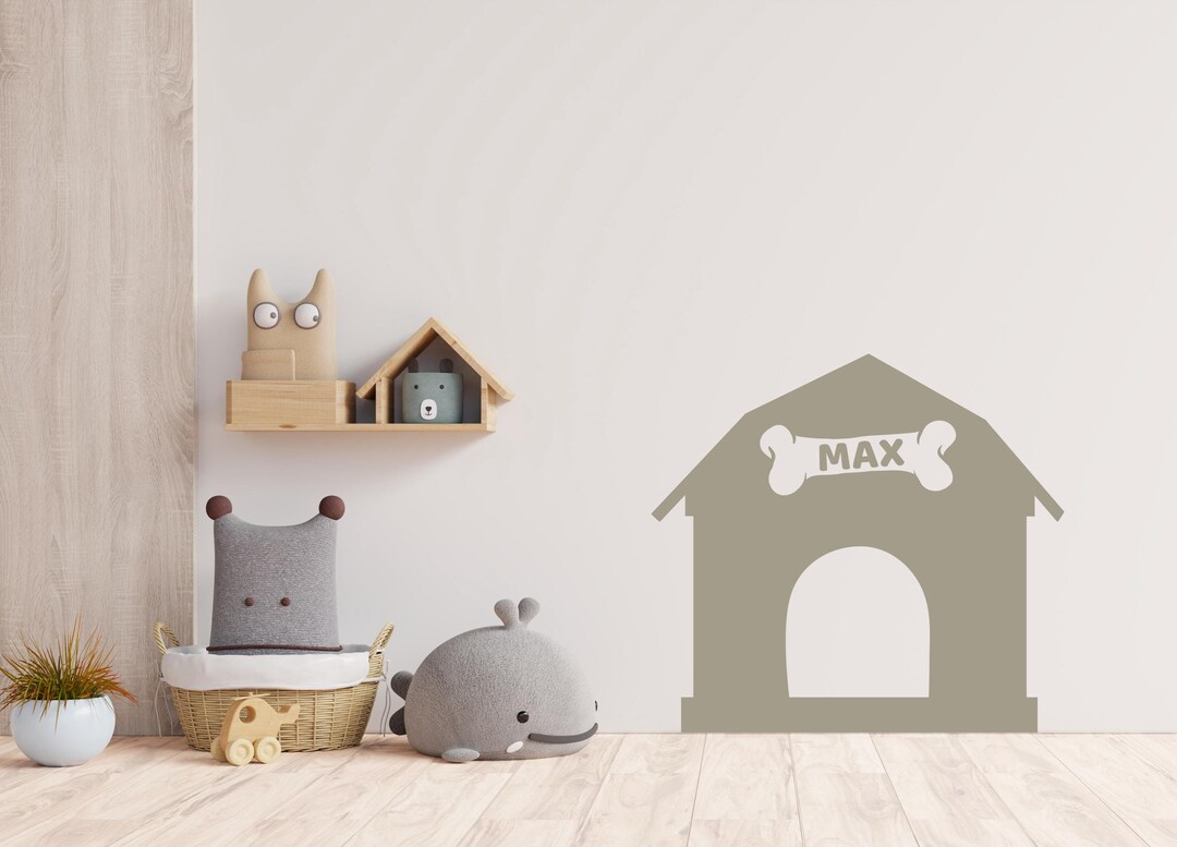 Dog House Kennel With Dog Name Wall Decal Home Headboard Color Block ...