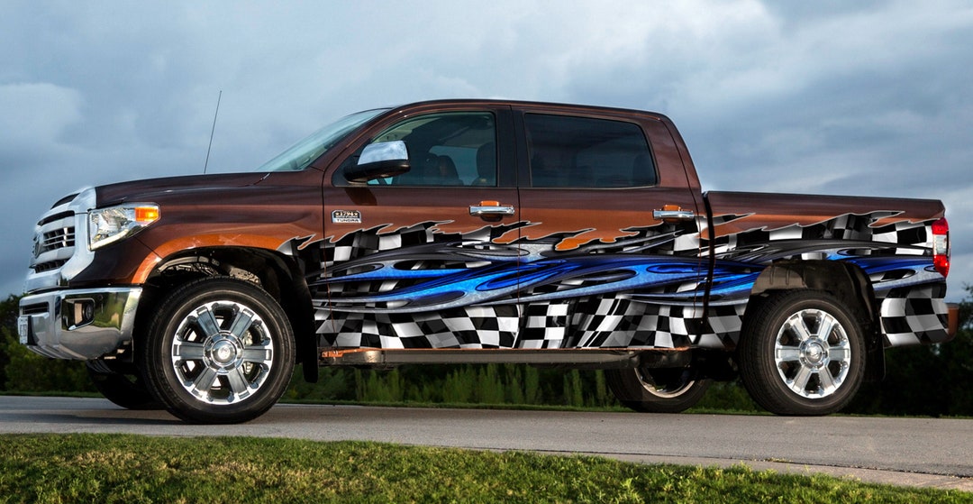 Racing Flag Car Side Graphics, Ripped Metal Checkered Flag Car Graphic ...