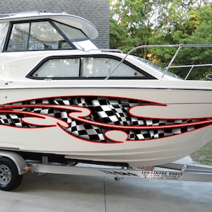 Checkered Flag Boat Graphics, Racing Flag Boat Wrap, Checkered Flag ...