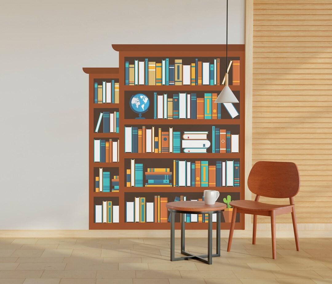 Library Vinyl Wall Art Decals, Books Wall Decor, Bookshelf Library Wall ...