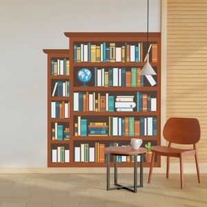Library Vinyl Wall Art Decals, Books Wall Decor, Bookshelf Library Wall ...
