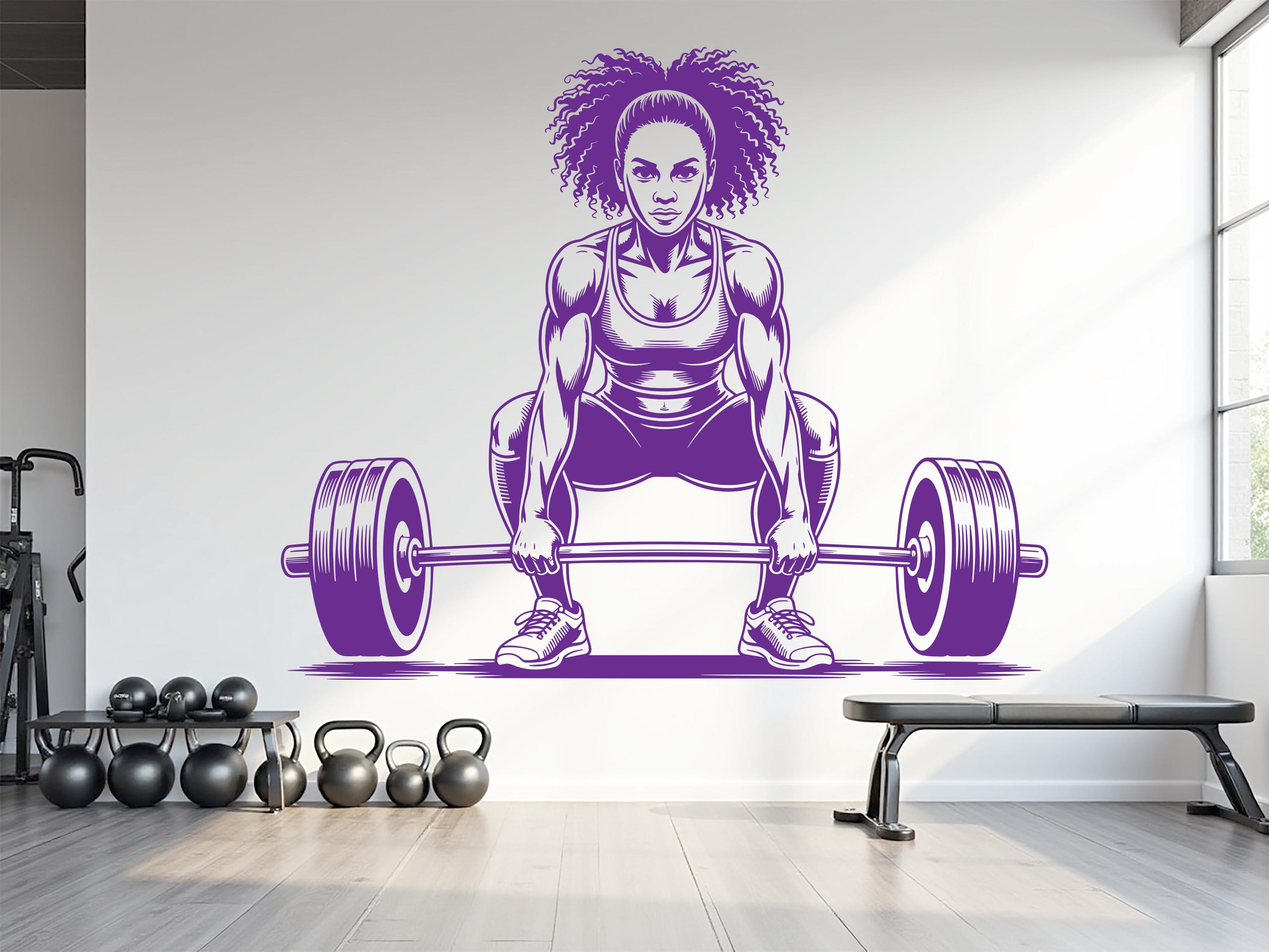 Gym Afro American Girl Squat Wall Decal Girl Power Fitness Quote Decor ...