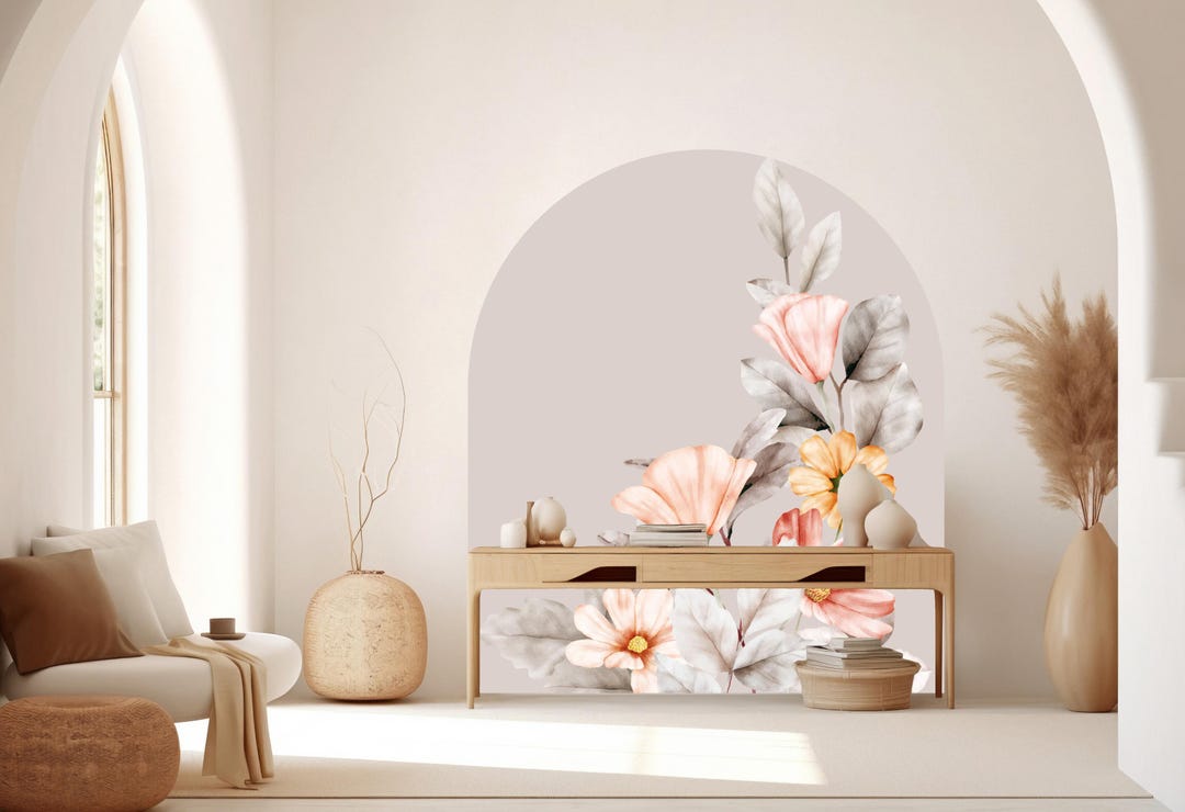 Flower Arch Wall Decal, Bed Arch Sticker, Hedboard Wall Decal, Arch ...