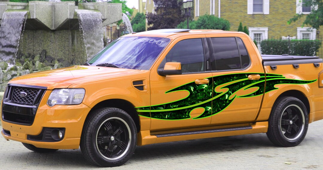 Skull 3D Car Graphic Decal, Skull Car Vinyl Side Wrap, Skulls Car Vinyl ...