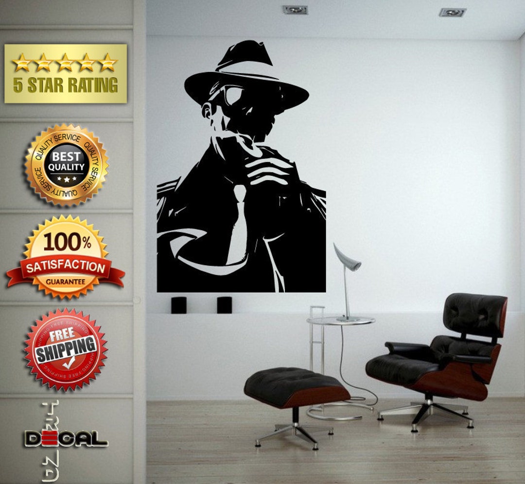 Mafia Gangster Black Suit Cigar Smoking Wall Decal Vinyl Sticker Mural ...