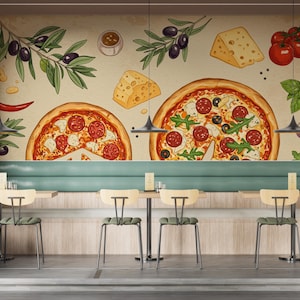 Vintage Pizzeria Wallpaper – Italian Pizza Wall Mural With Rustic Food ...