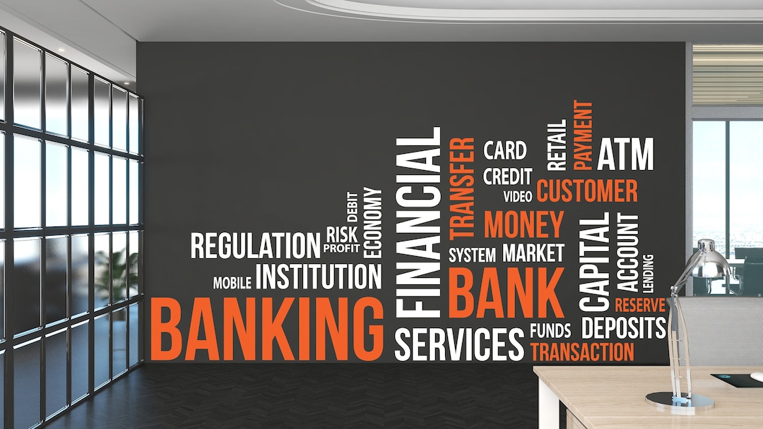 Banking Wall Decal Bank Wall Decor Bank Word Cloud Office Wall Stickers ...