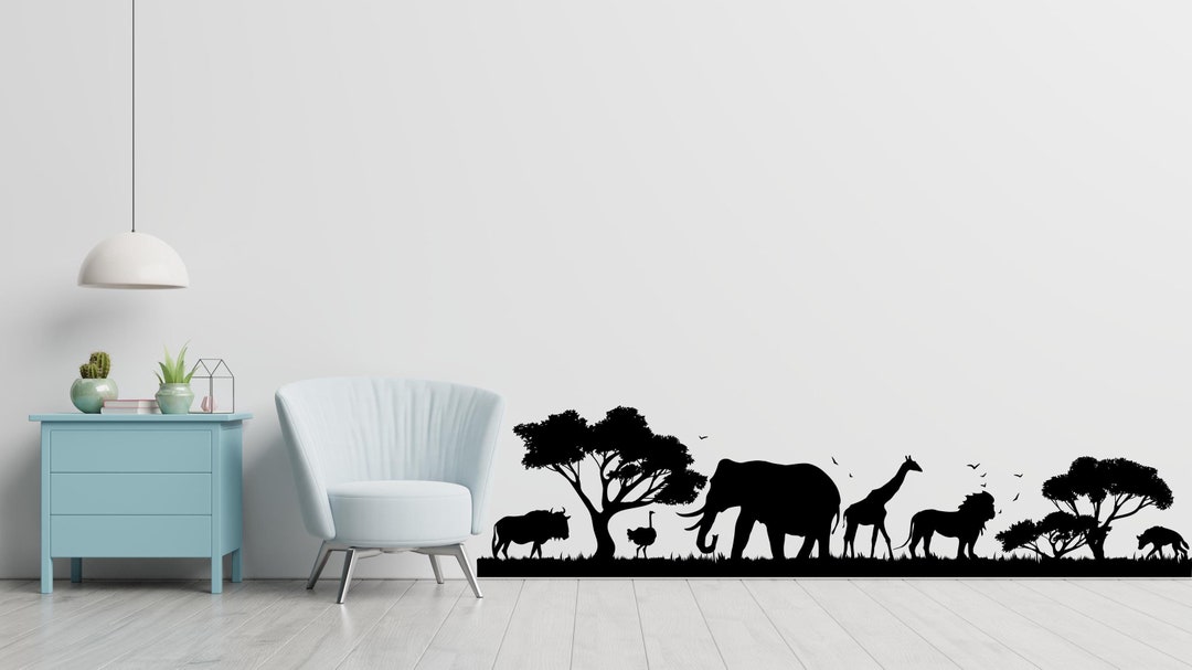 Safari Animals Wall Border Wall Decal, Scallop Decals, Savannah Wall ...