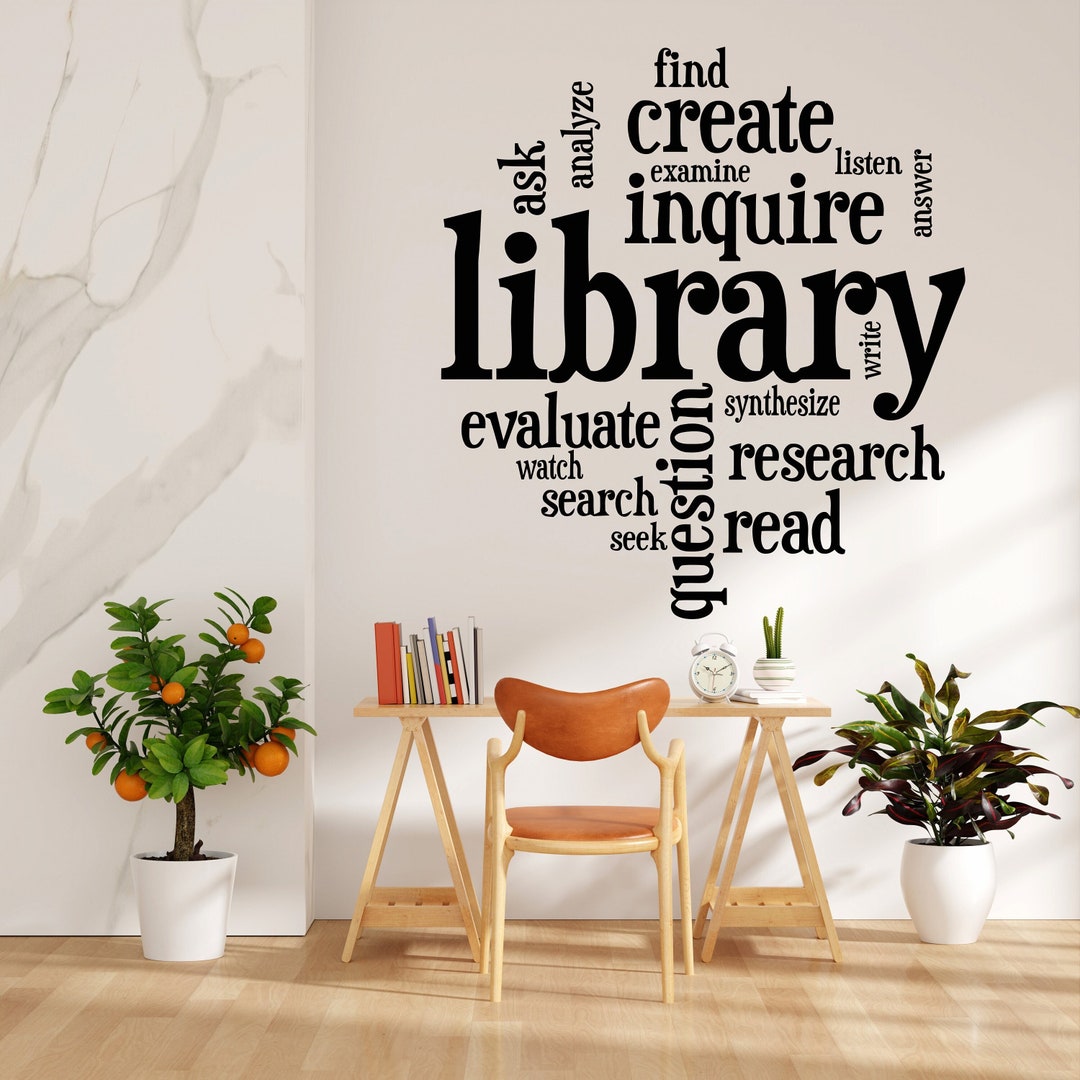 Library Vinyl Wall Art Decals, Book Shelves Decor, Library Wall Decal ...