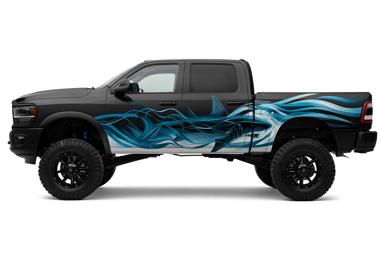 Aggressive Shark Truck Wrap, Custom Vinyl Graphics for Pickup, Full ...