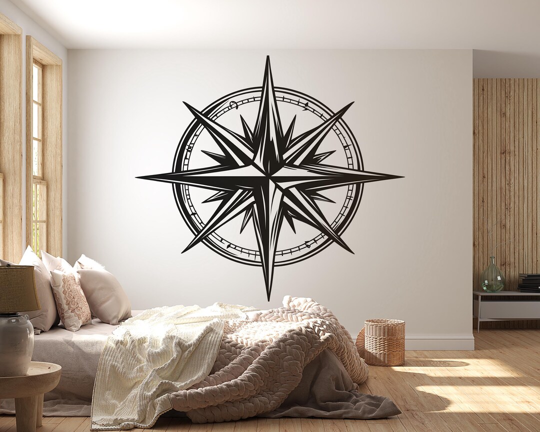 Large Compass Rose Wall Decal, Nautical Wall Sticker, Modern Compass ...