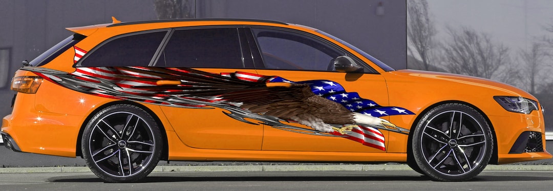 Big Flag Car Decals, American Flag Car Wrap, USA Eagle Car Decal, US ...