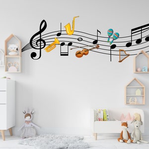 Music Wall Art Decal, Music Notes Instruments Wall Decor, Music Wall ...