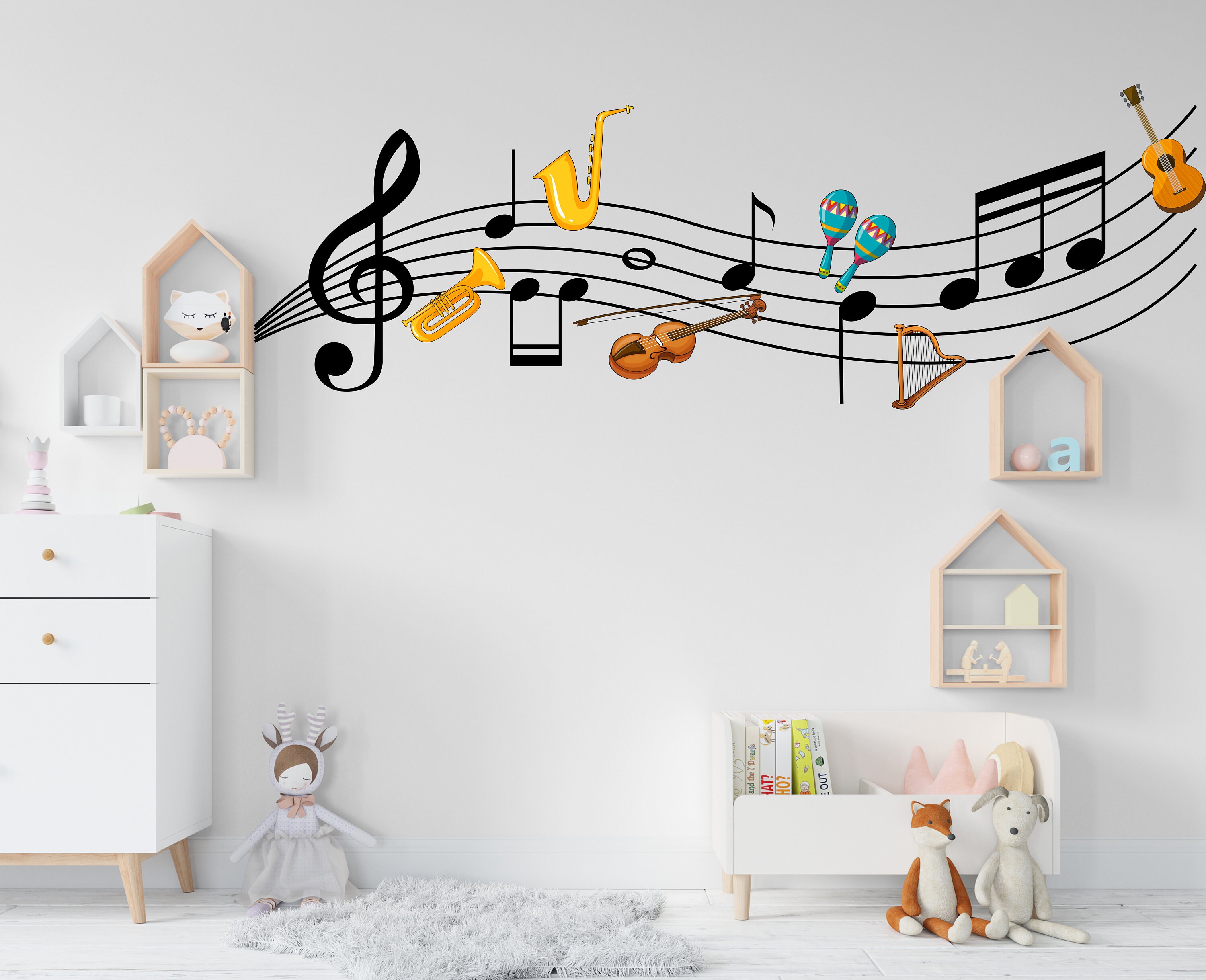 Music Wall Art Decal, Music Notes Instruments Wall Decor, Music Wall ...